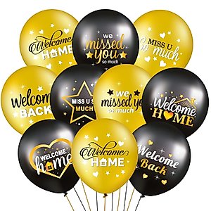 45 Pcs Welcome Home Balloon Decoration 12 Inch We Missed You So Much Balloon Black and Gold Balloons for Family Gathering Housewarming Reunion Army Theme Deployment Return Home Family Party