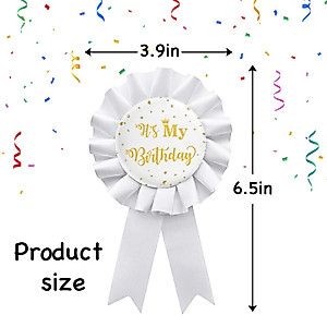 WIDEIDEAL White It's My Birthday Tinplate Badge Pin, Boys and Girls Happy Birthday Award Ribbon Children Adults Party Decorations Sign