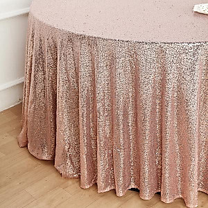 Tableclothsfactory 132" Wholesale Premium Table Cover Sparkly Sequin Round Tablecloth for Wedding Banquet Party Home Decor - Rose Gold