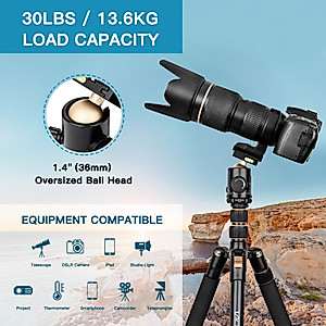 Tripod for Camera, Professional DSLR Tripod for Photography, Tall Camera Tripod Stand, Lightweight Heavy Duty Tripod for Spotting Scopes, Telescope and Binoculars, Compact Complete Tripod Units