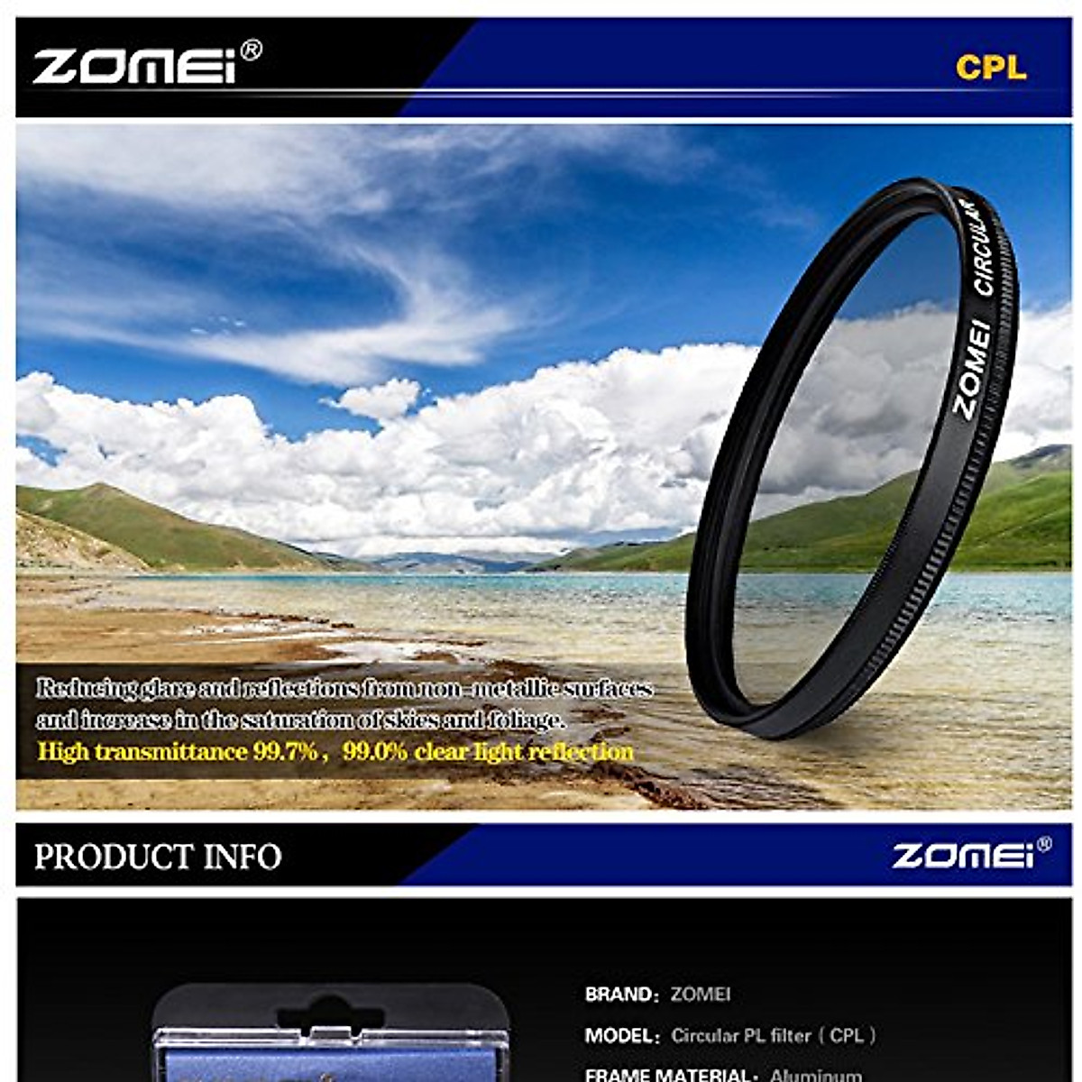 Zomei 55mm CIR-PL Circular Polarizing CPL Filter for Canon Nikon Sony Pentax Fujifilm Olympus DSLR Camera Lens