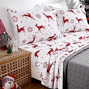 CAROMIO Christmas Sheets Twin, Soft Brushed Microfiber Bed Sheet Set, 16 Inches Deep Pocket Fitted Sheet Winter Holiday Sheets Set (Red Reindeer, Twin)