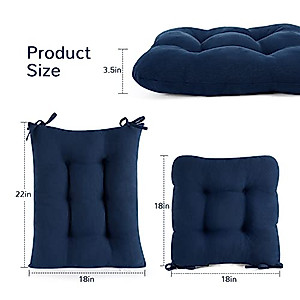 Stoog 4-Piece Indoor & Outdoor Rocking Chairs Cushions, Non-Slip Chair Pads with Ties, 2 Seat and 2 Back Cushions, Blue, (22" x 18", 18" x 18")