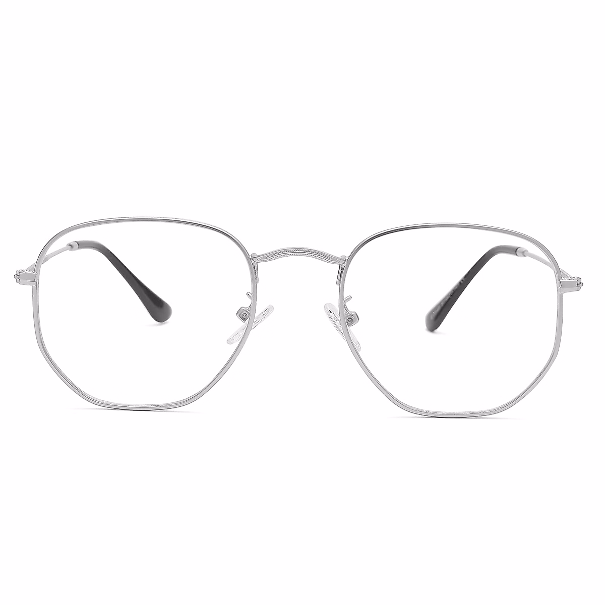 Pro Acme Hexagonal Non-Prescription Glasses Frame for Women Men Designer Square Round Metal Clear Lens Eyeglasses (Silver)