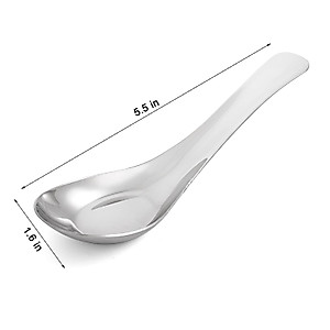 Suwimut Set of 12 Soup Spoons, 5.5 Inch 18/8 Stainless Steel Dinner Spoons Chinese Soup Spoons, Mirror Polished Asian Soup Spoons Silverware for Bouillon, Dessert, Cereal, Wonton, Ramen, Dumpling