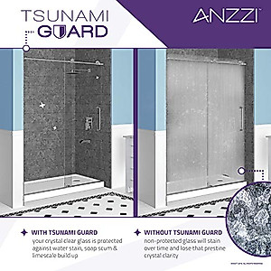 ANZZI 72 x 60 inch Framed Shower Door in Brushed Nickel, Halberd Water Repellent Glass Shower Door with Seal Strip Parts, Easy Glide Rollers Sliding Shower Door, SD-AZ052-02BN