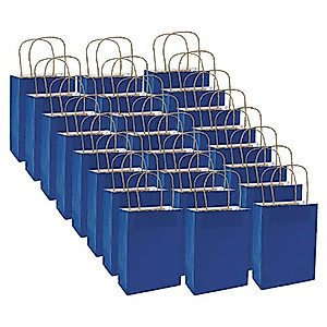 Fun Express Medium Blue Kraft Paper Gift Bags 24 Count - 6 1/2" x 3 1/4" x 9" with 4 1/2" Handles - Craft Supplies Birthday Party Boy Decoration, Baby Shower Decor Supply Set Disposable