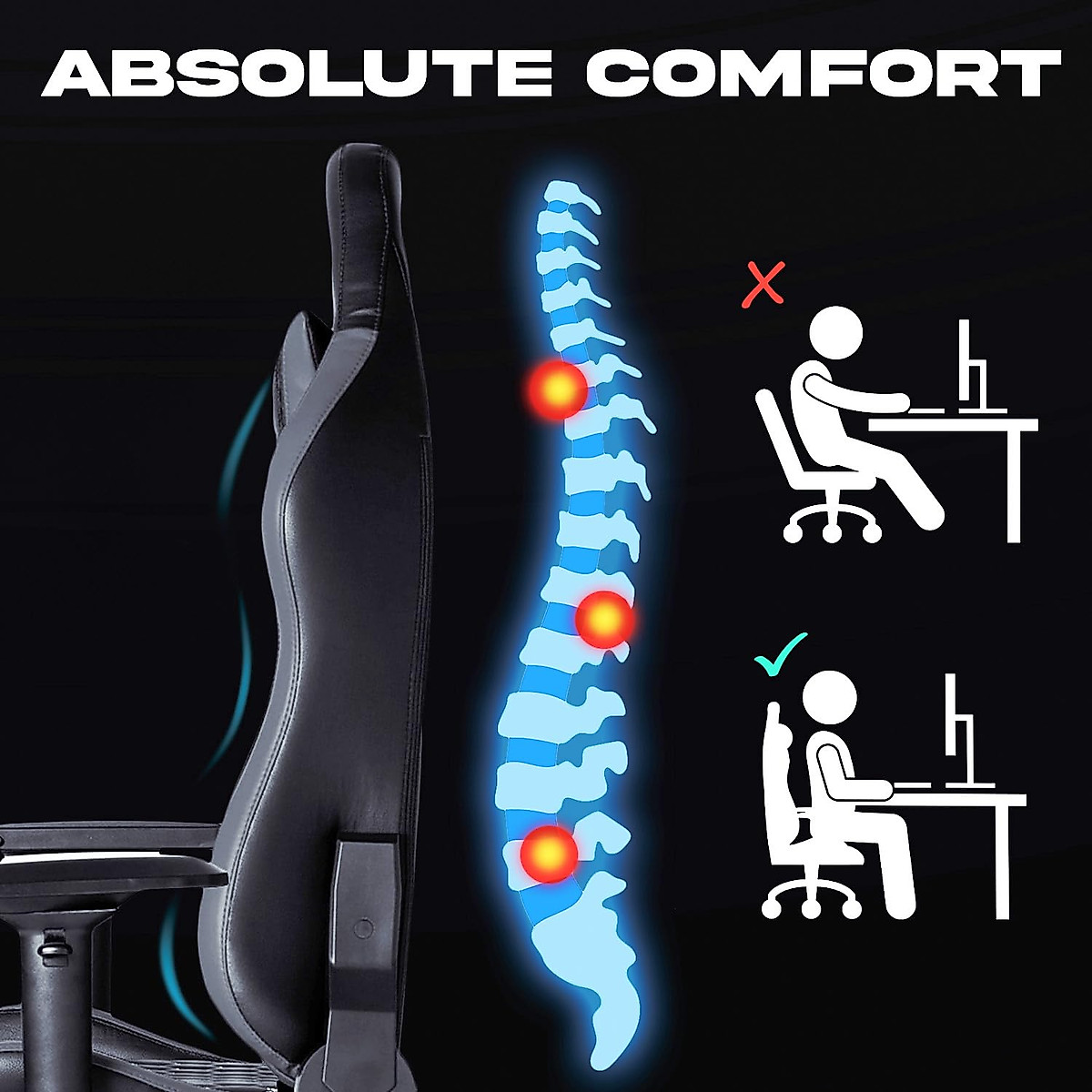 KLIM Esports Gaming Chair with Back & Head Support + Ergonomic Computer Chair with Adjustable Armrests + PU Leather + Very Robust Gamer Chair for Adults + New Version Office Chair + Black…