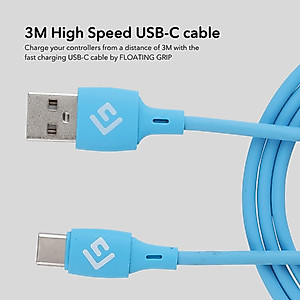 FLOATING GRIP USB C/USB A Charging Cable, 3M/10FT, Type c Fast Charging Cable with Data Sync, Compatible with PlayStation, Xbox & More (Blue)