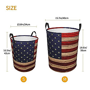 Foruidea American Flag Reclaimed Wood Laundry Basket,Laundry Hamper,Collapsible Storage Bin,Oxford Fabric Clothes Baskets,Nursery Hamper For Home,Office,Dorm,Gift Basket