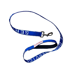 Albcorp Service Dog Leash - Embroidered- with Padded Neoprene Handle and Reflective Threads, 4 Feet, for Harnesses, Vests or Collars. Blue
