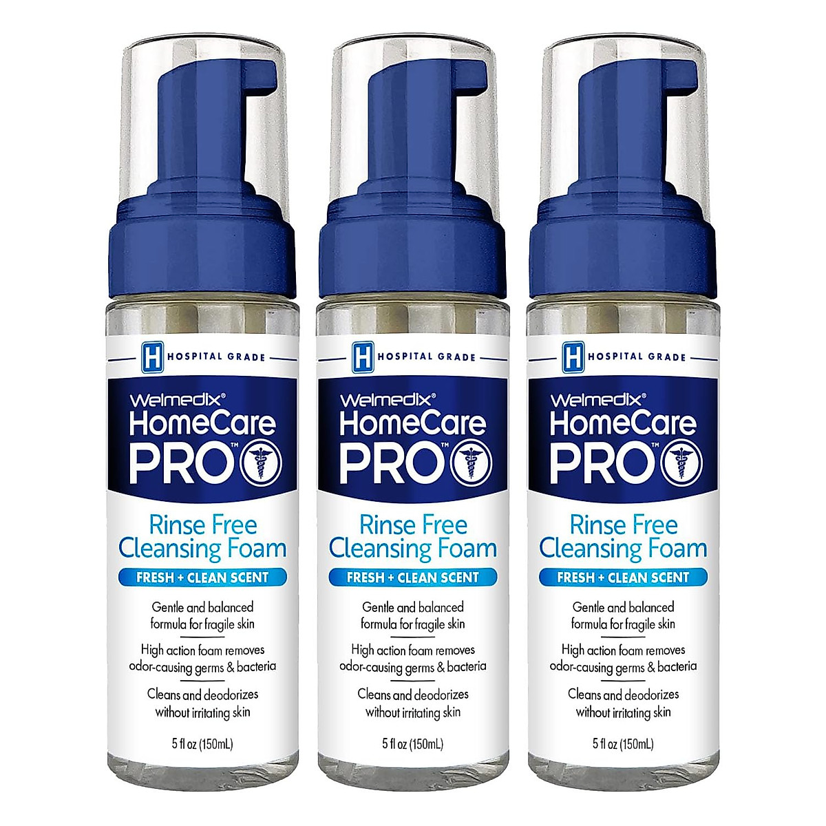 Welmedix Rinse Free Cleansing Foam, 3 in 1 Body Wash, Shampoo and Personal Cleanser for Elderly, Incontinence and Infant Care, Hospital Grade, Sulfate Free, Paraben Free (Pack of 3)