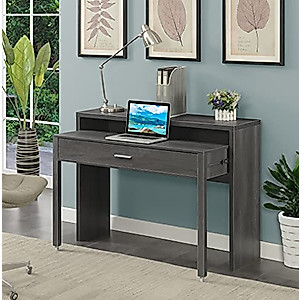 Convenience Concepts Newport JB Console/Sliding Desk with Drawer and Riser, Charcoal Gray