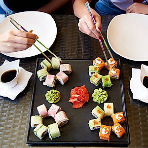 EMRSTORES Stainless Steel Chopsticks -Premium Metal Chopsticks with Titanium Plating - 5 Pairs Dishwasher Safe Chopsticks Reusable - Easy to Use - Square Lightweight Chop Sticks Gift Set