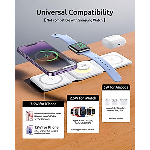3 in 1 Foldable Wireless Charger, Wireless Charging Station for iPhone 15/14/13/12/11 Pro Max/X/XS, Fast Magnetic Travel Wireless Charging Pad for AirPods 3/2/Pro Apple Watch