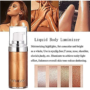 Go Ho Face Body Illuminator,Liquid Highlighter Makeup Moisturizing Face Luminizer,Waterproof Smooth Liquid Spray Shine Shimmer Glow Foundation - Bronzer Body & Face(#3 Bronzer Golden)