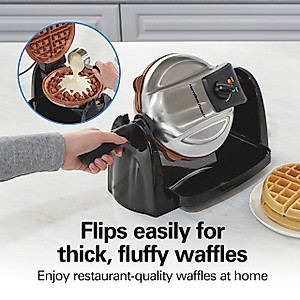 Hamilton Beach 26031 Belgian Waffle Maker with Removable Nonstick Plates, Single Flip, Ceramic Grids, Black