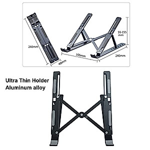 DTech Fold Flat Laptop Stand Riser Holder Dock Adjustable Height Aluminum Alloy Nonslip Adhesive Portable Foldable Computer Cradle for Travel Home Office Desk Notebook Tablet 9- 15.6 inch, Black