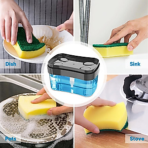 HOMEXCEL Dish Soap Dispenser with 24 Scrub Sponges for Kitchen Sink, 2 in-1 Premium Soap Dispenser with Sponge Holder, 24 Cleaning Sponges with Dishwashing Soap Pump Dispenser for Kitchen Countertop