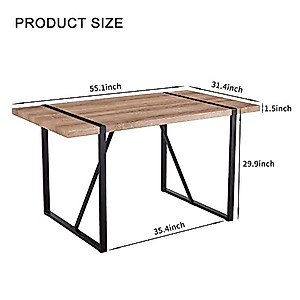 Yoluckea 5 Piece Dining Table Set, Modern Farmhouse Wood Dining Table with 4 Dining Chairs Set, Rectangular Kitchen Table Upholstered Fabric Side Chairs, 55.1" W x 31.4" D x 29.9" H