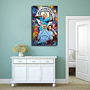 BKO Soccer Superstar Manchester City Poster Wall Art,Haaland Soccer 16" x 24"Art Print Poster,Soccer Superstar Motivational Wall Art Posters-Great Gift for Soccer Fans Kids and Adults,No Frame