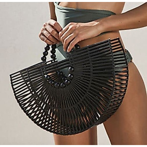 Womens Top Handle Bamboo Tote Bags Clutch Bag Beach Bag Large Size Purses Woven Tote Bamboo Bag