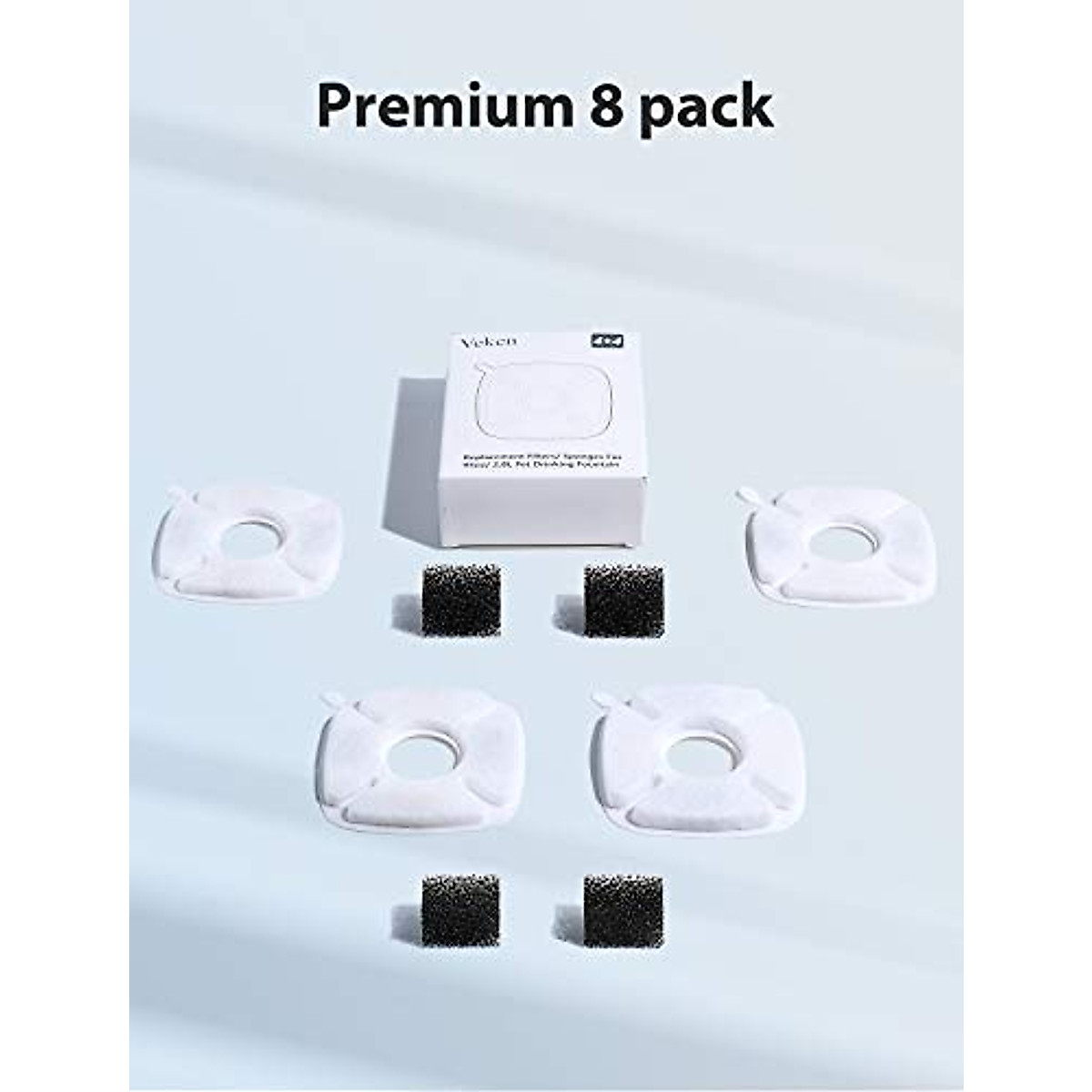 Veken 4 Pack Replacement Filters & 4 Pack Replacement Pre-Filter Sponges for 95oz and 67oz Automatic Pet Fountain Cat Water Fountain Dog Water Dispenser