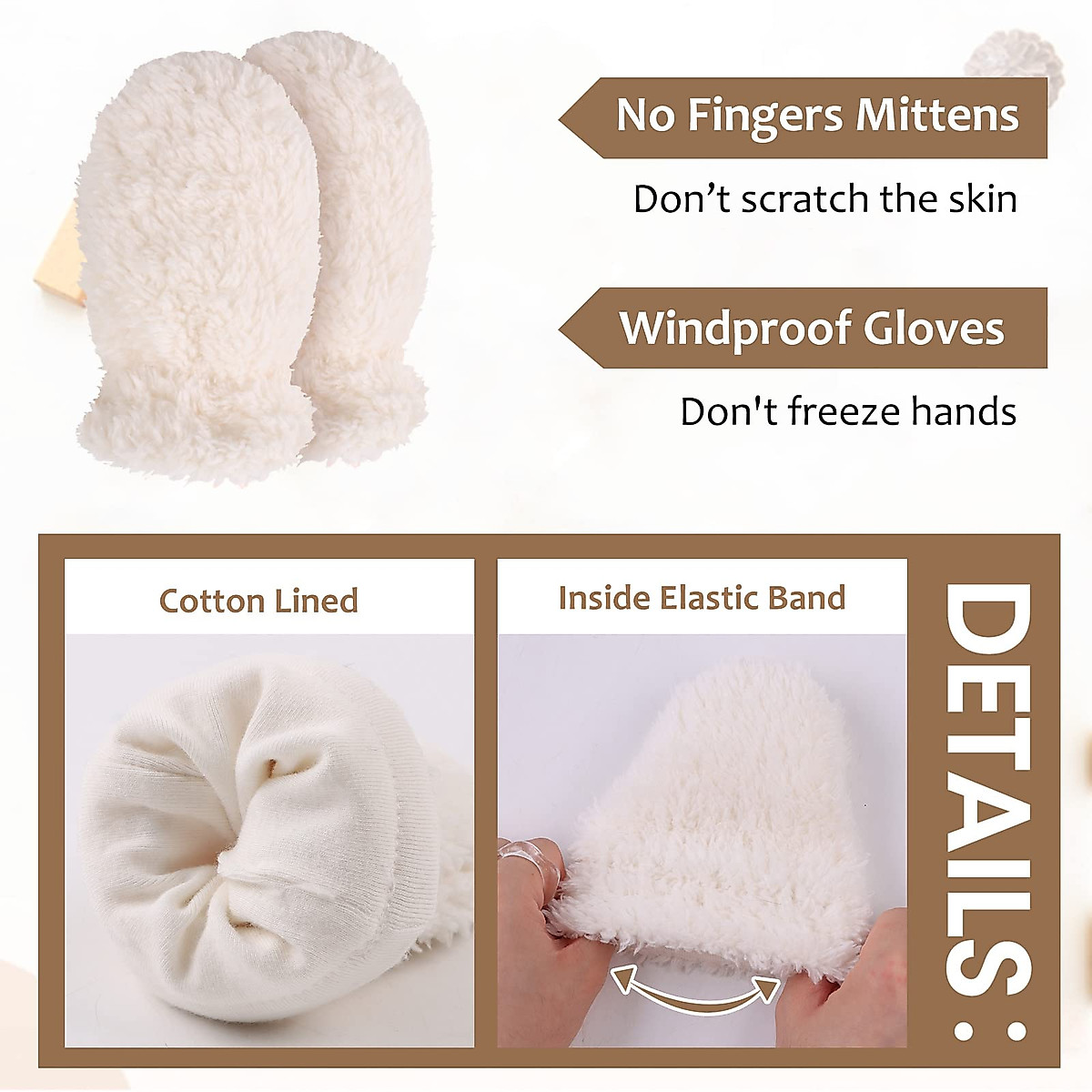 Fleece Baby Hat and Mitten Set Winter Toddler Beanie Warm Scarf Infant Ears Earflap Hood Scarves Caps for Baby Boys Girls (White, S)