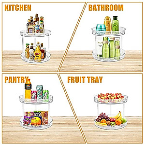 Eeci Lazy Susan Turntable 2-Tier Spice Rack Spinning Cabinet Organizer Rotating Condiment Tray Spinner for Pantry Kitchen Vanity Bathroom Jewelry Container Makeup Holder Cosmetic Storage 9Inch Clear
