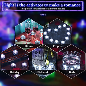 72 Pack Submersible LED Lights Waterproof Tea Lights White Submersible Pool Lights Underwater LED Tea Lights Flameless Battery Operated for Wedding Pool Party Decoration (White)