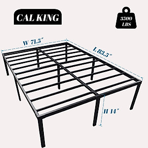 Chezisam California King Bed Frames 14" High Heavy Duty Metal Platform Bed 3500lbs Cal King Size Mattress Base with Underbed Storage Space No Box Spring Needed Easy Assembly Noiseless