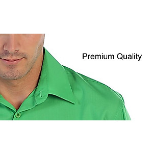 Gioberti Men's Long Sleeve Solid Dress Shirt, Green, Small, Sleeve 33-34