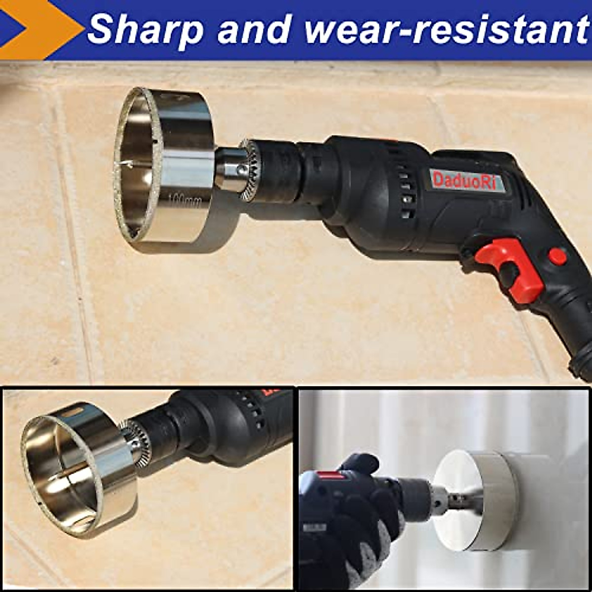 4 Inch (100mm) Diamond Hole Saw with Pilot Bit, DaduoRi 4" Tile Tip Coated Hole Saw with Guiding Drill Bit in The Center for Glass, Porcelain Tile,Ceramics, Marble and Granite