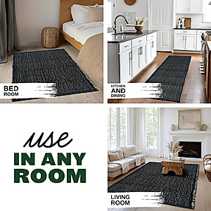 Black 2X3 Jute Rug Braided Rug - Earthy Farmhouse Solid Rug - Nautical Area Rug for Entryway or Kitchen, 2' x 3'