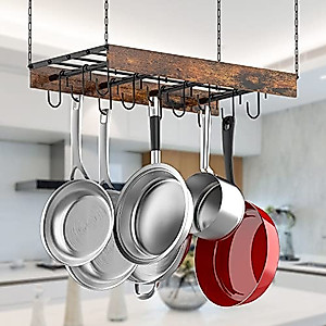MAWEW Pot Rack Hanging,pot hanger,Hanging Pot Rack Ceiling Mount,Vintage Pot Hangers for Kitchen Ceiling,The Terfect Combination of Iron and Wood Pot Hanger,Measures 24 x 13 x 2.4 Inches.