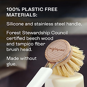 MightyNest Ceramic Kitchen Sink Ceramic Caddy and Organizer Set with Cose Nuove Nature Soft Dish Brush for Sustainable Kitchen Cleaning