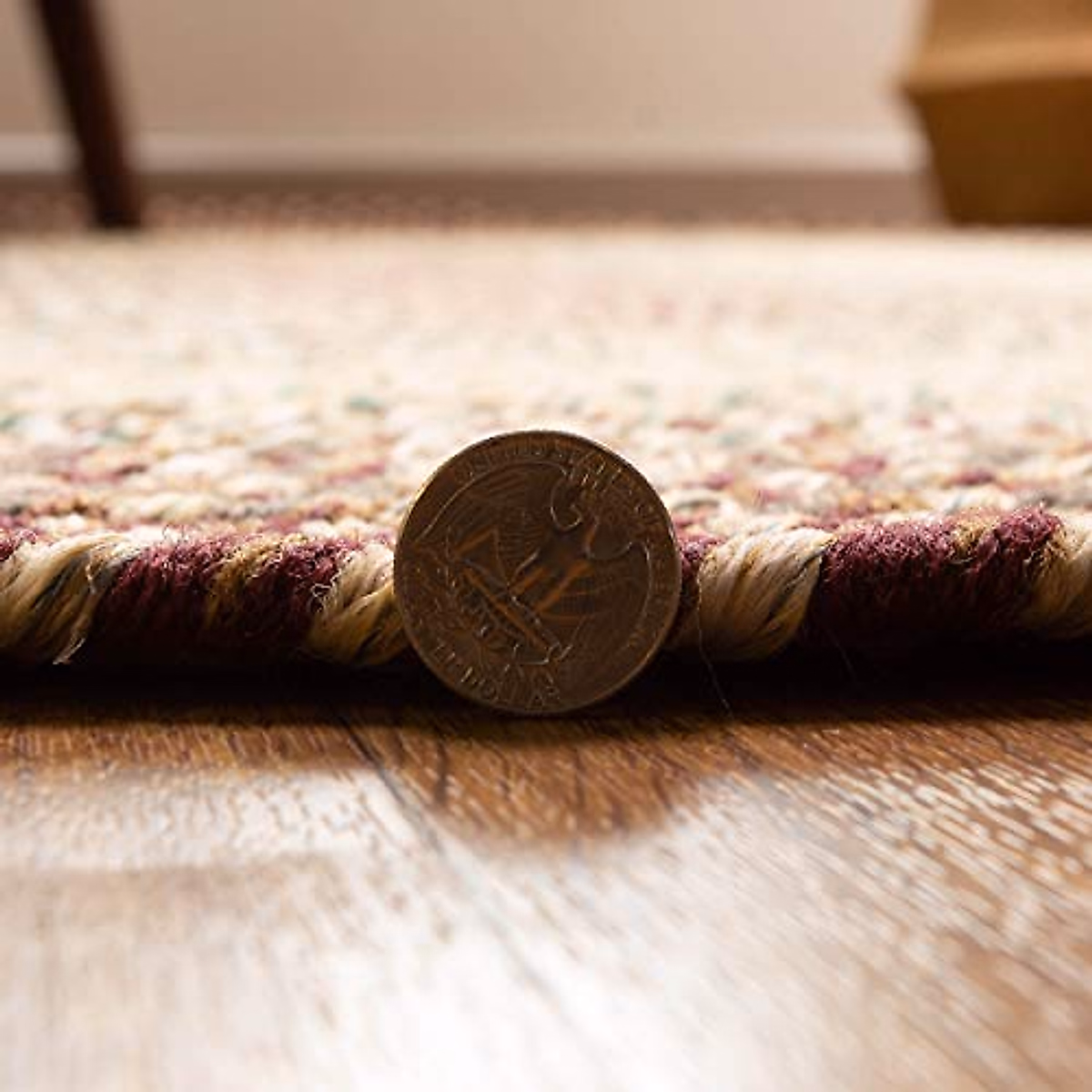 Super Area Rugs Braided Rugs Farmhouse Kitchen Rug - Ridgewood Braided Rug for Living Room - Reversible - Washable - Made in USA - Burgundy/Beige, 2' X 3' Oval