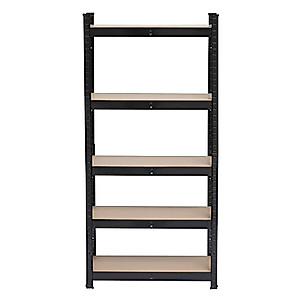 Pinikuyiro 5-Tier Utility Shelves, Metal Storage Shelves Garage Shelving Unit Adjustable Garage Storage Shelves Storage Racks Heavy Duty Shed Shelving- Black