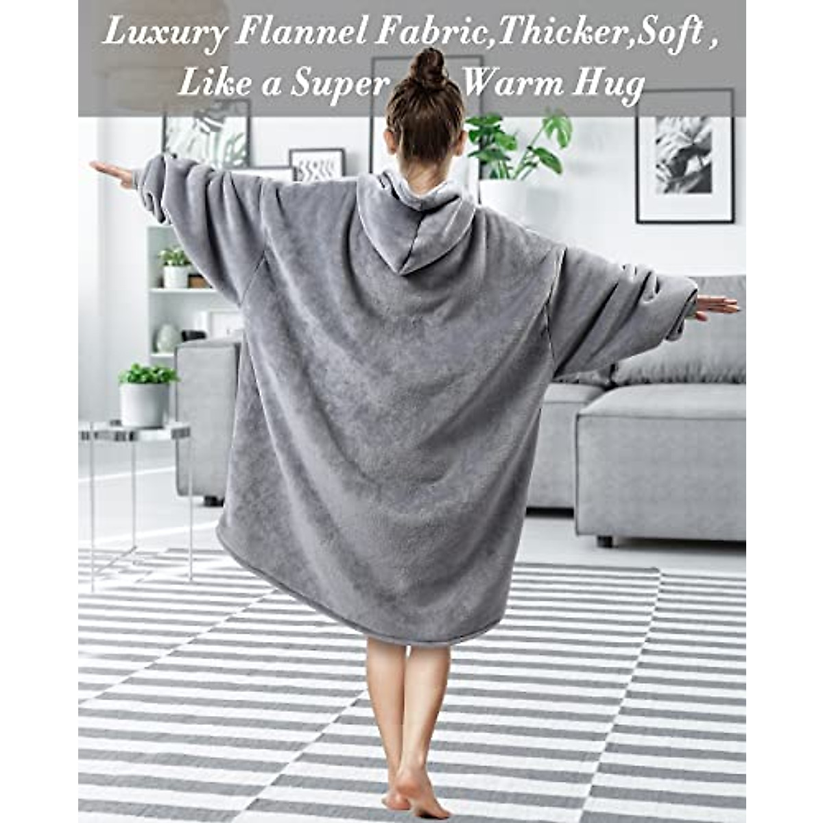 Wearable Blanket Hoodie for Women Men, Blanket Hoodie with Zip and Big Pockets, Oversized Sweatshirt Adult, One Size Fits All