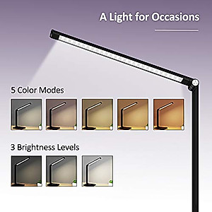 LED Desk Lamp with USB Charging Port Dimmable Eye-Caring Desk Light with Touch Control Foldable Lamp with 5 Lighting Modes,3 Brightness Levels Table Lamp for Reading, Studying, Working, Office, Black