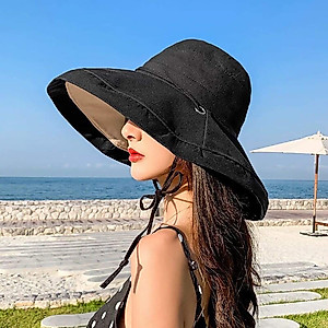 Women's Sun Hat Packable Reversible Bucket Hat UV Sun Protection Wide Brim Summer Beach Cap (One Side-Light Coffee)