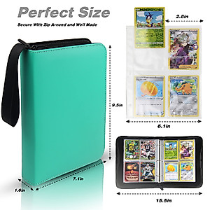 400 Pockets TONESPAC Card Binder Carrying Holder Compatible with Trading Cards Binder, Coupon Organizer Baseball Card Sleeves, Sports Cards (Teal)
