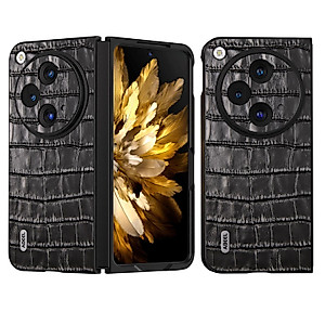 DAMONDY for OnePlus Open Case 5G,OnePlus Open flip Case,Premium Genuine Crocodile Pattern Leather Back Cover Slim Thin Phone Case for OnePlus Open -Black