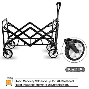 WHITSUNDAY Collapsible Folding Garden Outdoor Park Utility Wagon Picnic Camping Cart,Wagon Cart Heavy Duty Foldable for Picnic Camping Cart with Wheel and Bottle Holders Bubble