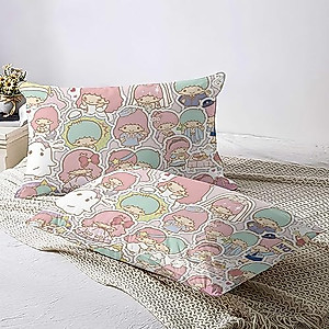 RODES 3pcs Little Twin Stars Duvet Cover, Twin Bedding Sets, Kawaii Bedding, Anime Comforter Bedspread Quilt Cover, Kawaii Beding Gifts for Teenage Boys Girls, 2 Pillow Sham