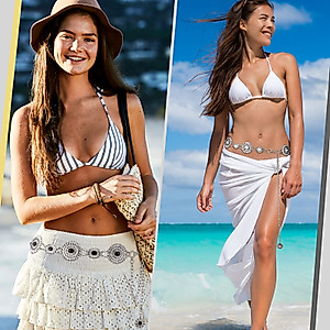 Junkin 3 Pcs Women Concho Western Chain Belts Turquoise Chain Belts Antique Western Waist Belts Country Metal Belt Link Belt (White, Black, Green)