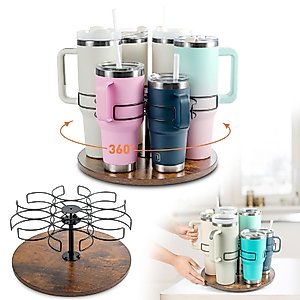 Water Bottle Organizer for Stanley Cup, 25-40 oz Tumbler Organizer with Handle, 6 Slots Rotatable Cup Tumbler Holder Water Bottle Rack, Kitchen Organizers and Storage for Stanley Cup Accessories