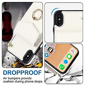 Asuwish Phone Case for iPhone Xs Max Wallet Cover with Tempered Glass Screen Protector and RFID Ring Credit Card Holder Cell Accessories i X XR Xsmax 10x SX Xmax 10xs 10s 10 Plus Xmaxs Women Off White