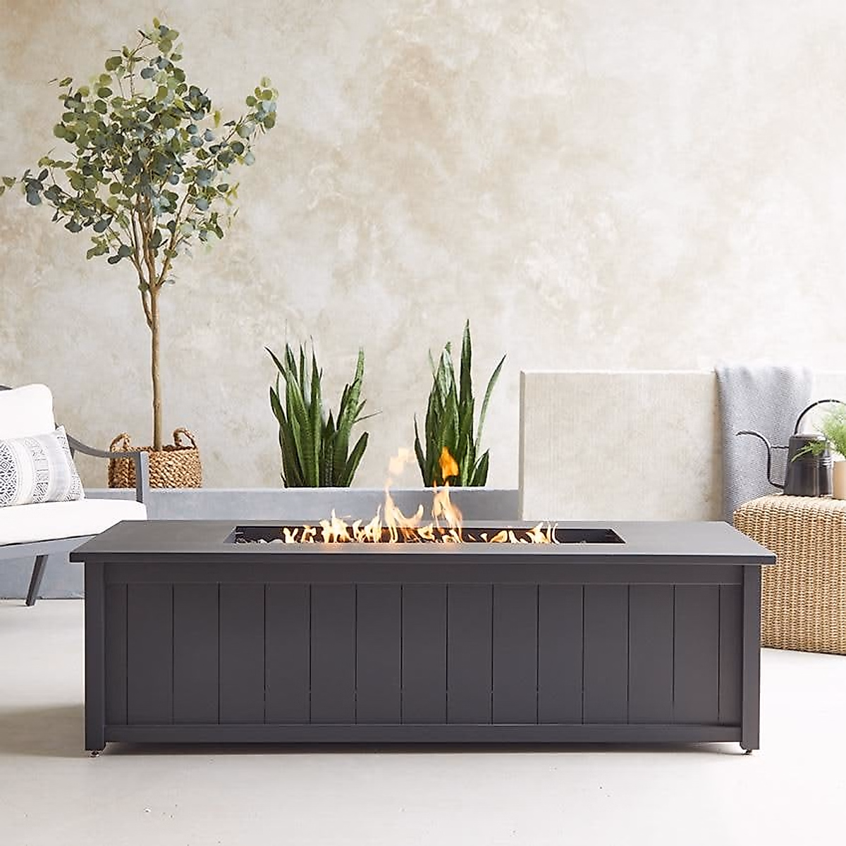 Lakeview Landon Bay 70 Inch Rectangle Metal Natural Gas Fire Pit Table with Hidden Tank (Ships as Propane w NG Conversion Kit) - SC-13042NG-CHRC