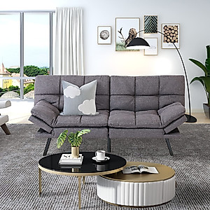 Maxspeed Futon Sofa Bed Memory Foam Couch Convertible Modern Loveseat Sleeper Sofa Adjustable ArmrestsMetal Legs,Multifunctional Futon Sofa BedLiving Room,,Small Spaces(Grey),Grey 1(267FA-DGY-06)